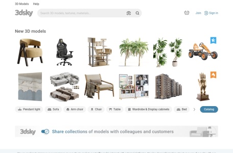 3dsky_3dsky官网入口网址，一个德国的3d模型素材商城，搜索的时候勾选free即可查看所有免费三维模型，需要注册登录后才能下载 - 发现AI